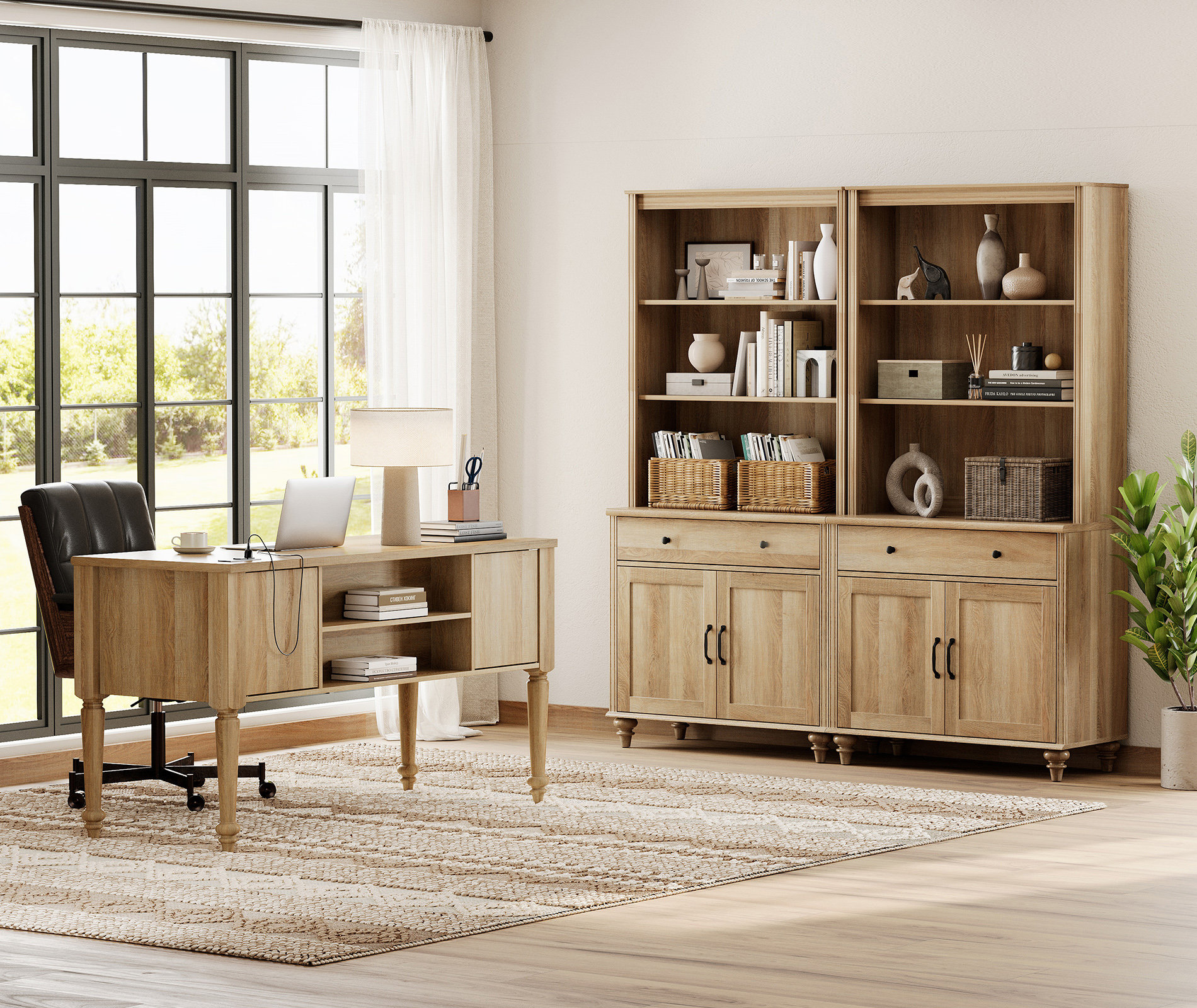 Alcott Hill® 2 - Piece Office Set, 56" Executive Desk & Set Of 2 Bookcases & Reviews | Wayfair